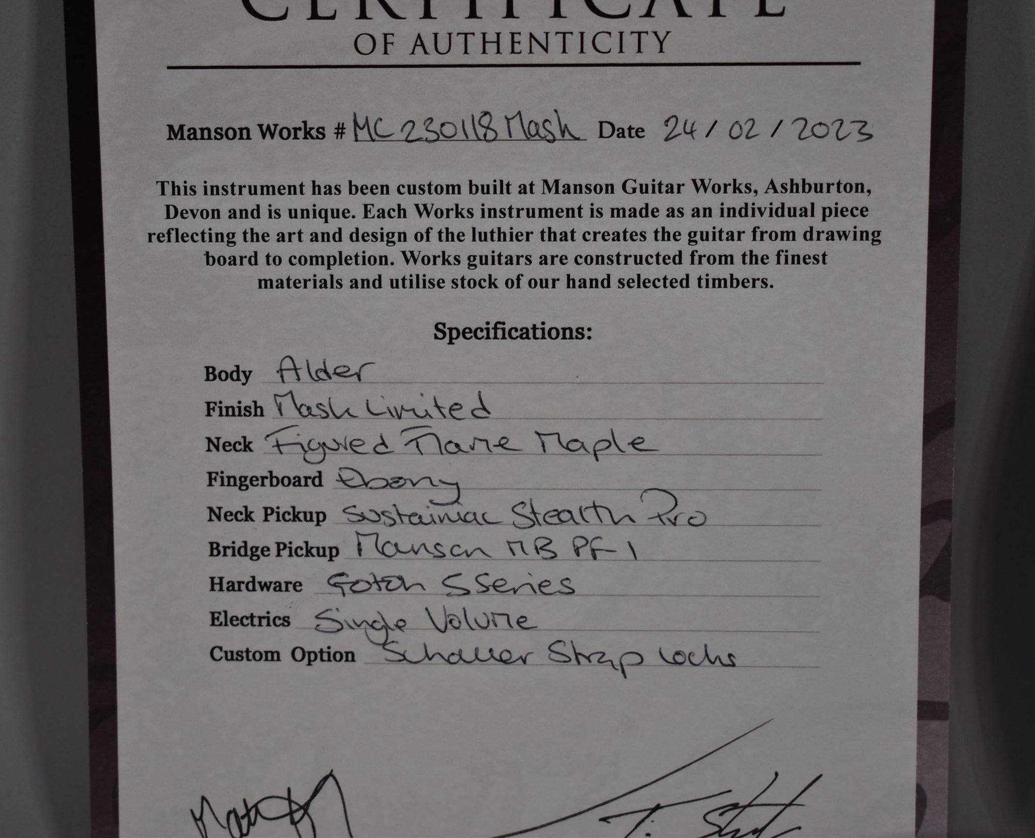 2024 Manson Guitar Works MB GEO Mask V1 Limited Edition w/OHSC ...